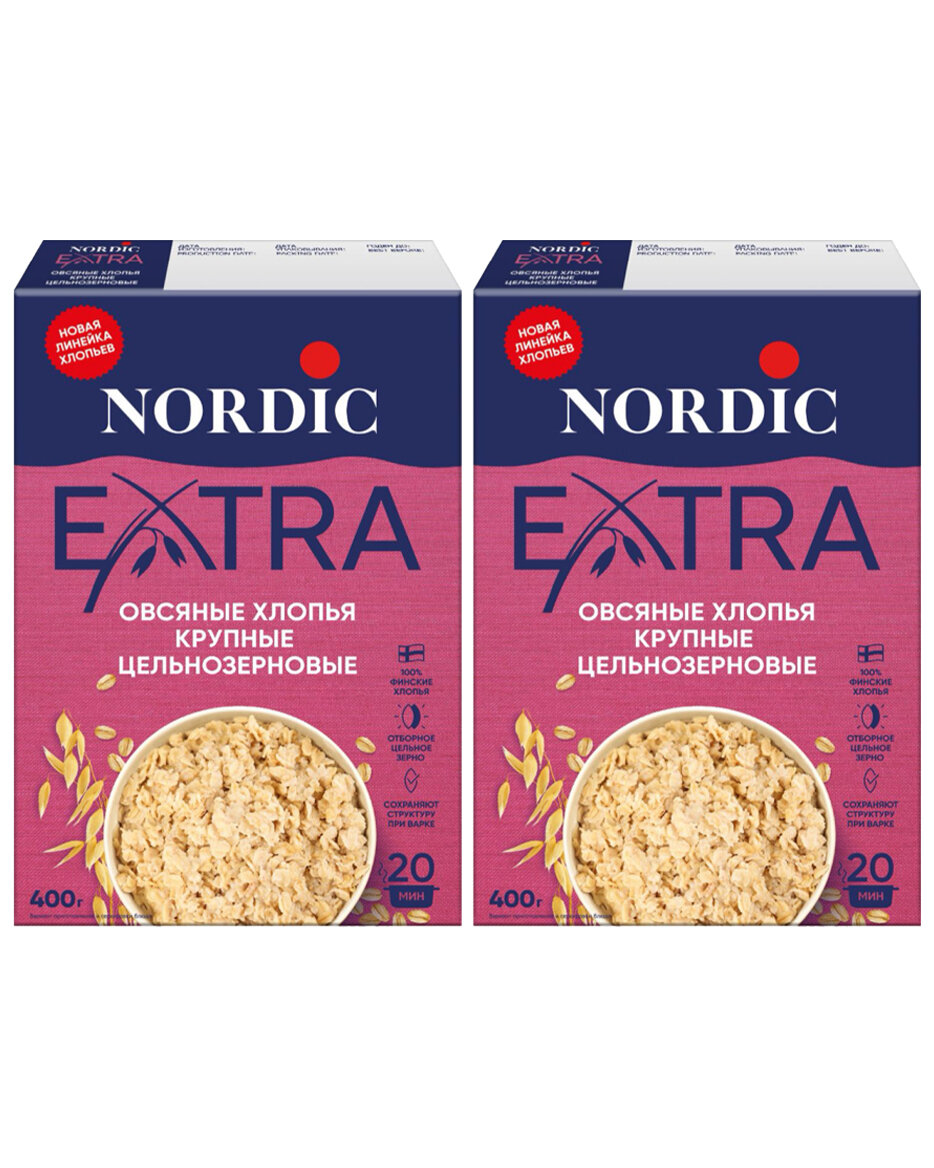 Овсяные хлопья Nordic крупные цельнозерновые, 400г х 2шт (overnight oats)