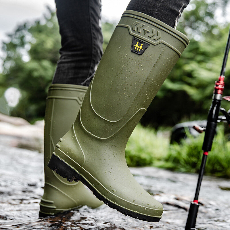 Мужские резиновые сапоги больших размеров, модная водонепроницаемая обувь, мужские резиновые сапоги, высокие сапоги для воды, нескользящие кухонные рыболовные ботинки, галоши. Размер обуви. EU:40