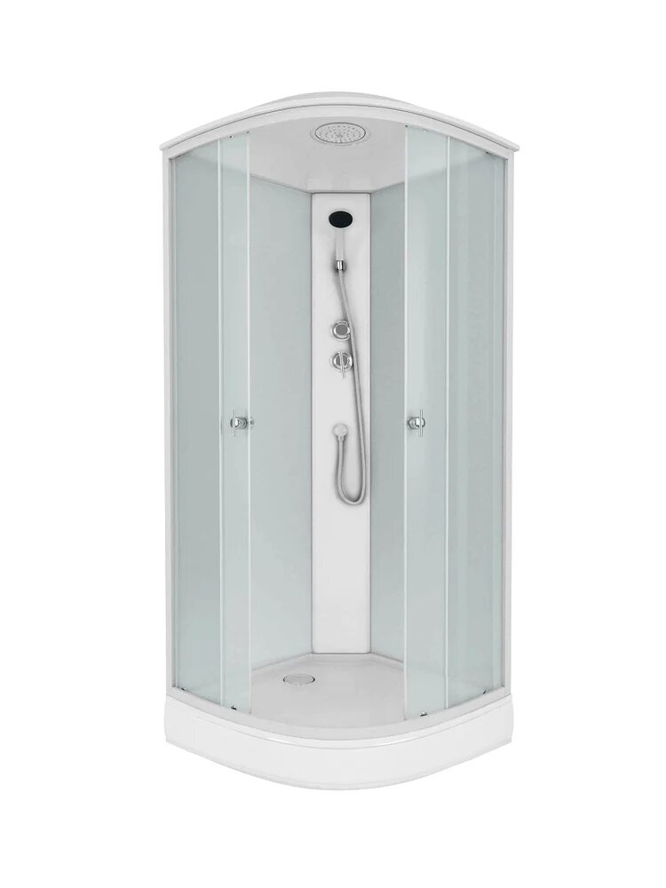 Душевая кабина Niagara Промо (Promo) P100/13/MT низкий поддон, стеклянная, 100x100, закрытая (с крышей), с матовым стеклом, без гидромассажа, с белым профилем, с функцией тропический душ