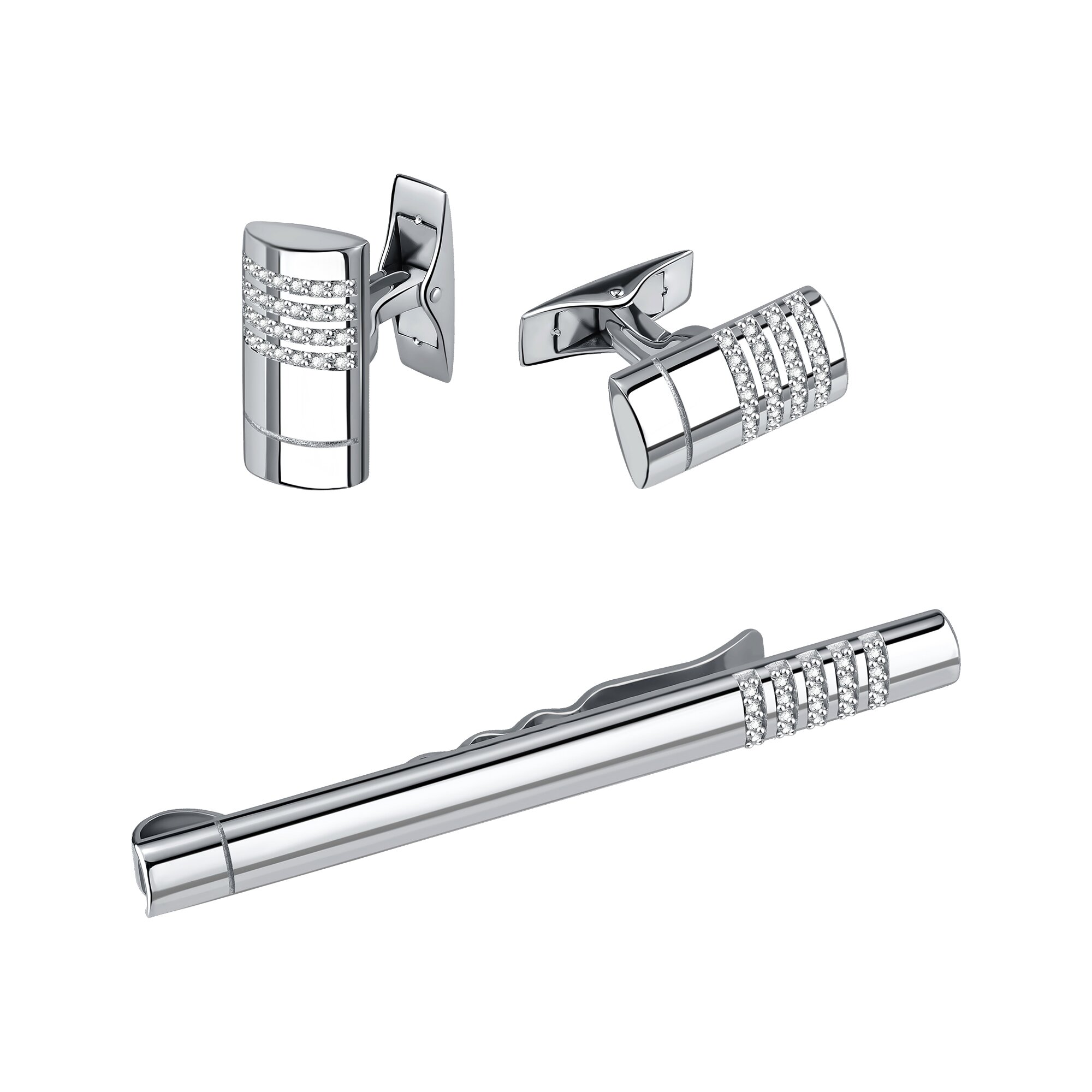 Запонки, серебро, 925 проба, родирование, фианит