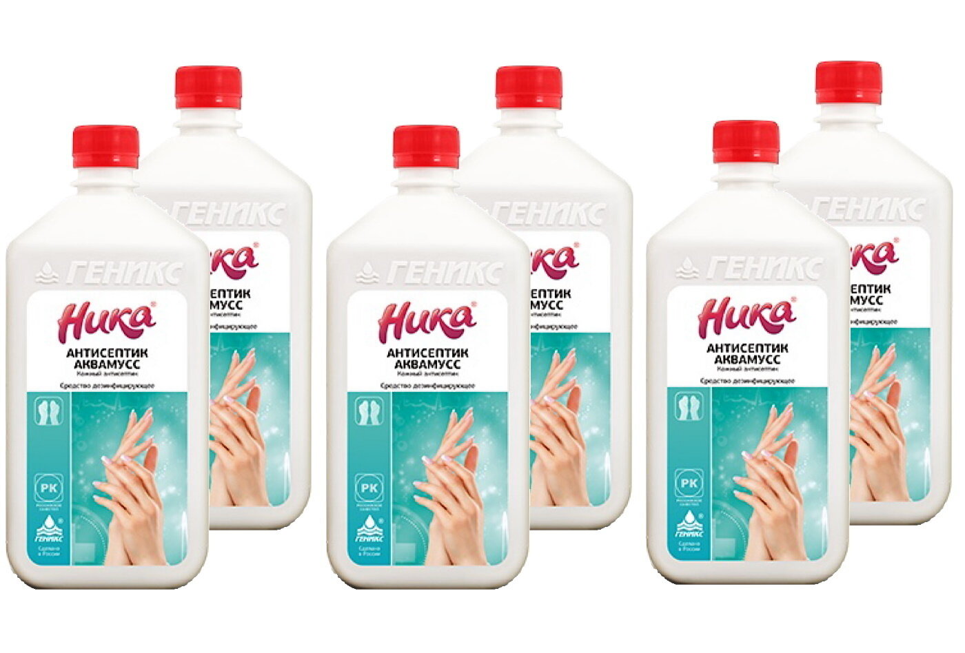 Ника Антисептик Аквамусс - средство дезинфицирующее для рук и поверхностей, 1л (6 штук)