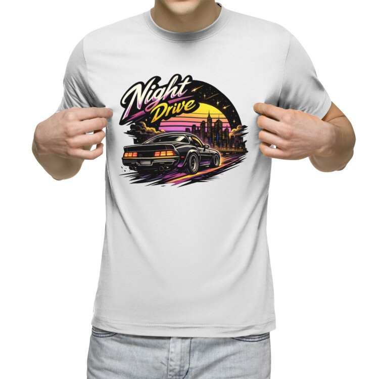 Мужская футболка «Night Drive ночная поездка» (белый, XL)