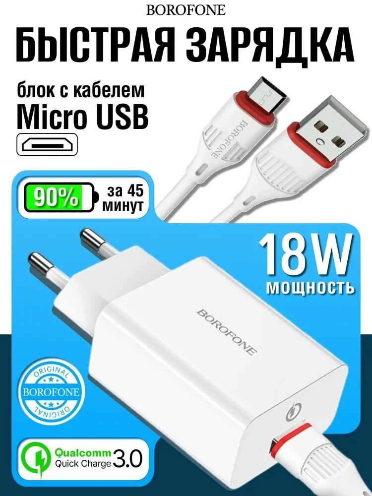 Комплект зарядного устройства с кабелем MicroUSB 1м: Быстрая зарядка для телефона дома и в дороге