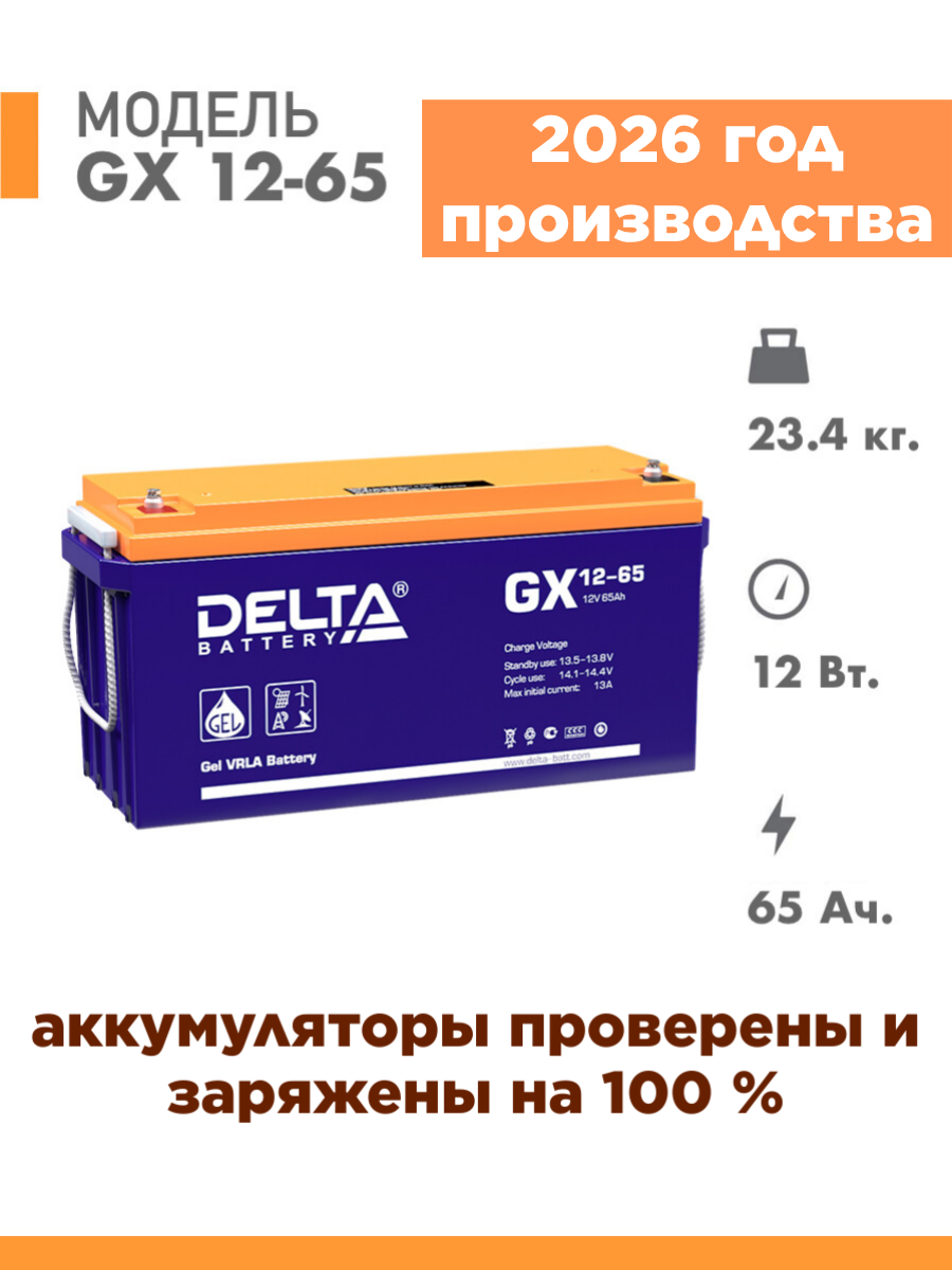 Аккумуляторы для ИБП DELTA GX 12-65 12B 65Ah