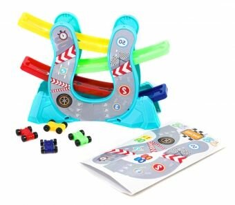 Рампа с машинками/ Гоночные машины и гибкая трэк трасса со спусками и разворотами для мальчиков/ Авто трек