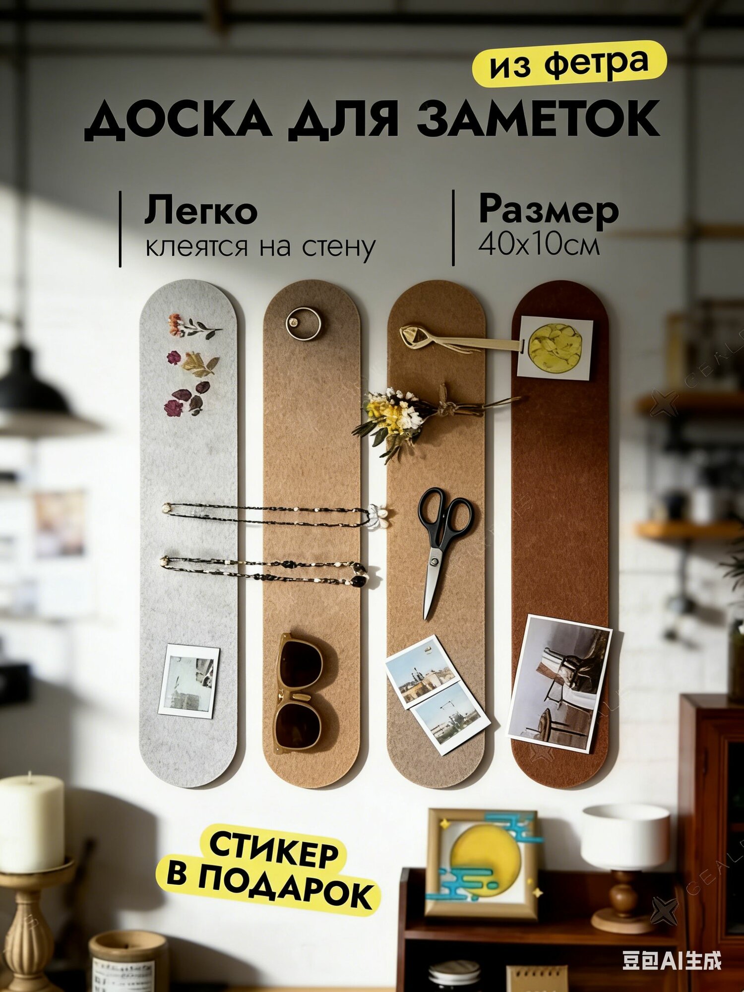 Мудборд на стену доска вдохновения для фото и открыток 40х10 см 4 шт фетровые панели в комнату подростка эстетичный органайзер