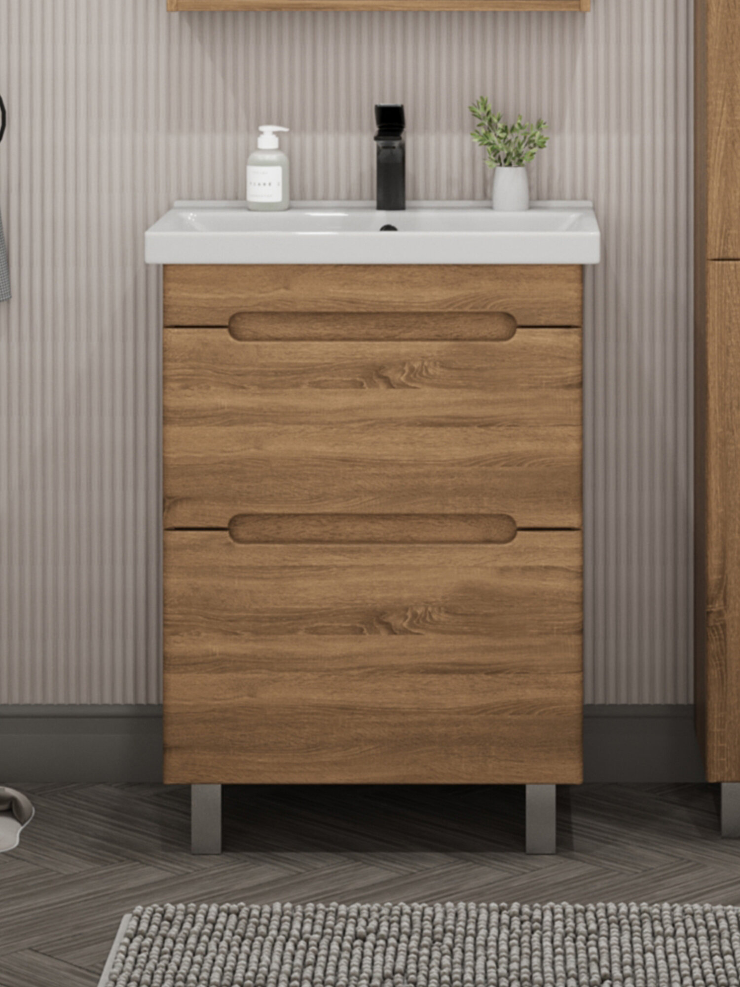 Тумба напольная SanStar Diva 60 с раковиной Фест 60 (комплект) для ванной комнаты, Gold Craft