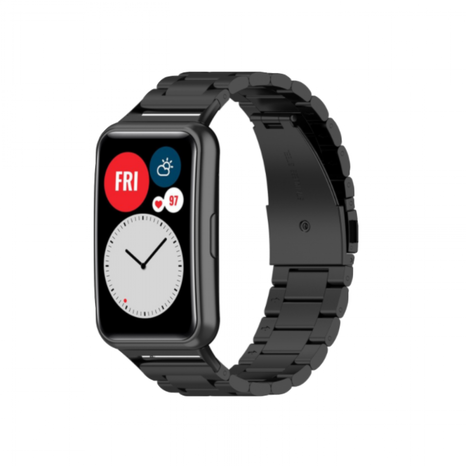 Сменный стальной ремешок MyPads для умных часов Huawei Watch Fit (2021) с раскладным замком и тройной застежкой, черный