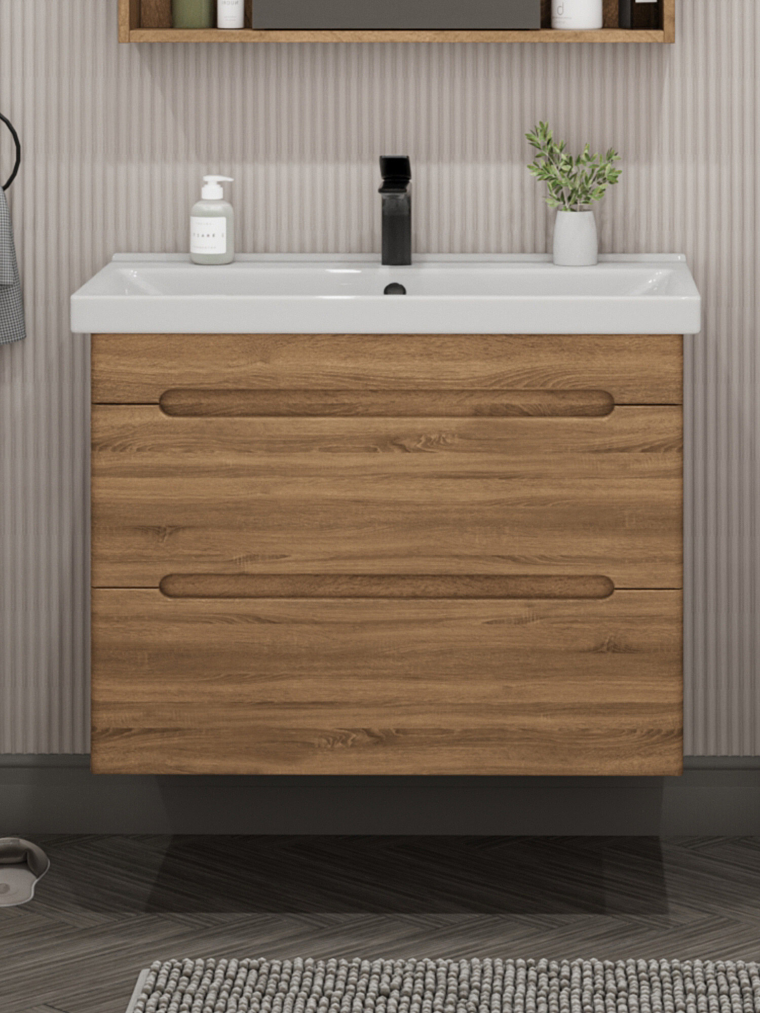 Тумба подвесная SanStar Diva 80 с раковиной Фест 80 (комплект) для ванной комнаты, Gold Craft