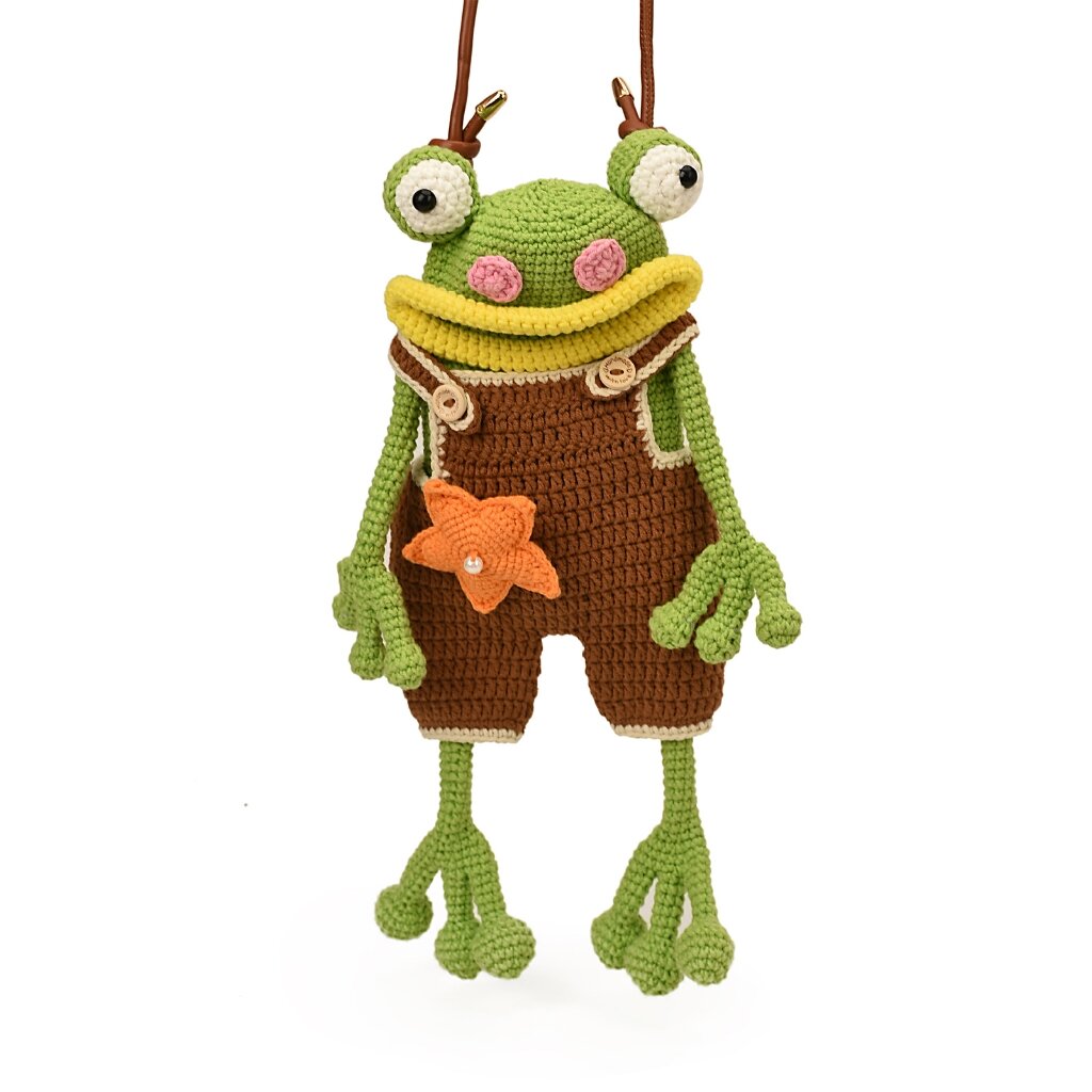 Сумка-мессенджер big mouth frog, связанная вручную крючком-коричневый