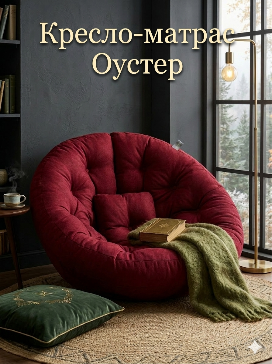 Кресло-матрас Пуффбери «Оустер» (Футон), размер большой, Жаккард Бордо