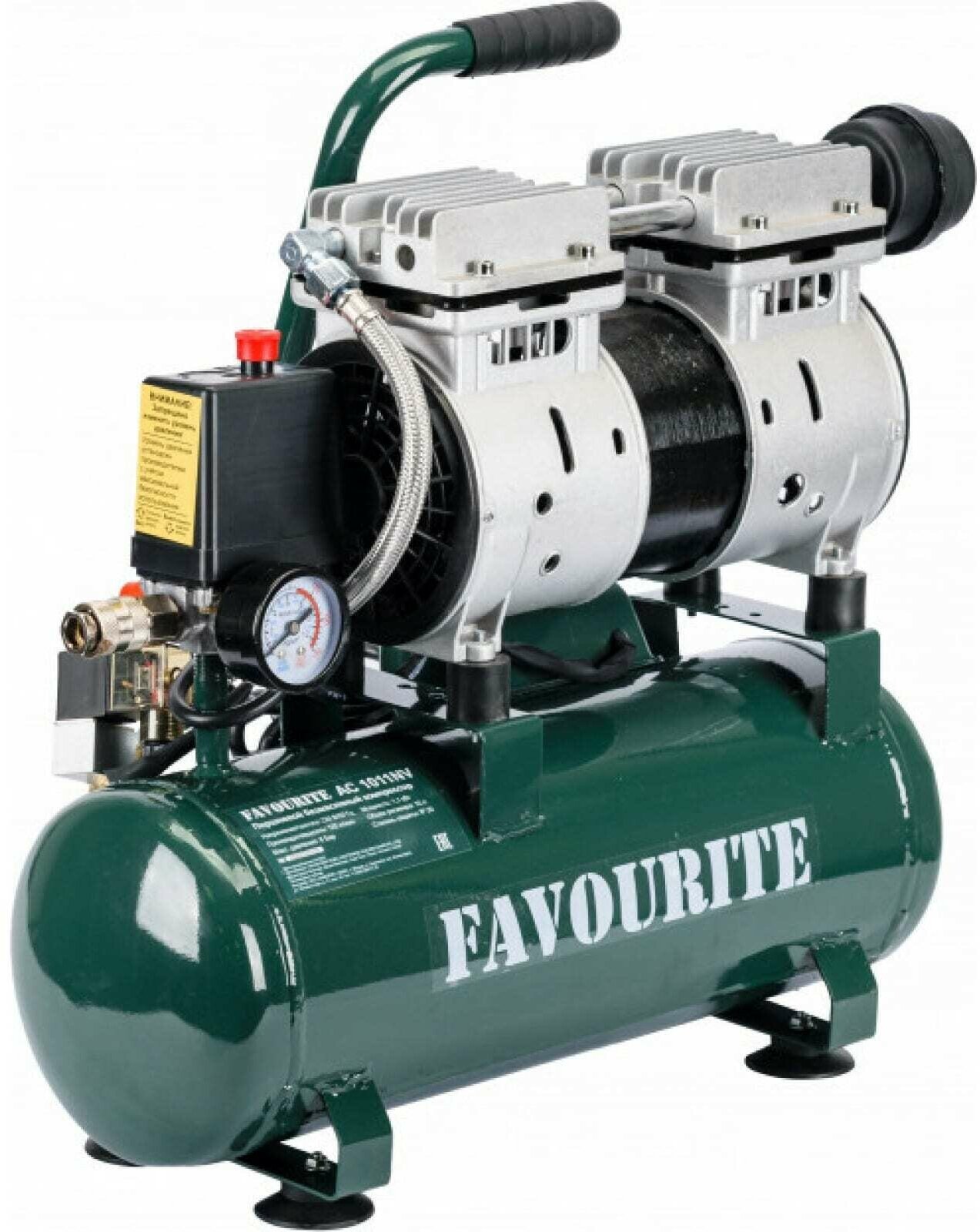 Компрессор поршневой безмасляный малошумный электрический FAVOURITE AC 1011 NV - 10л отгрузка со склада производителя