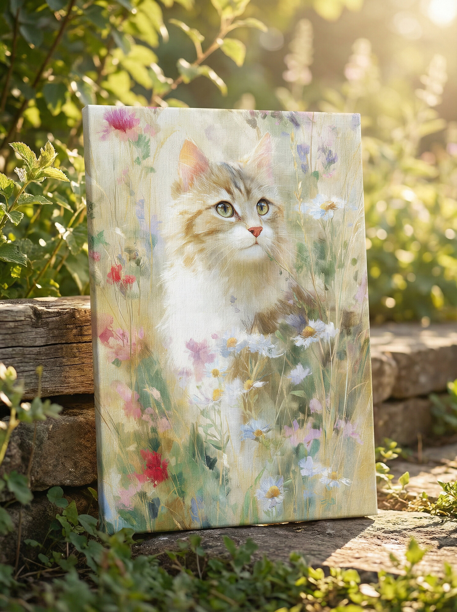 Картина Postermarket "Кошка в цветах" холст на подрамнике 50х70 см