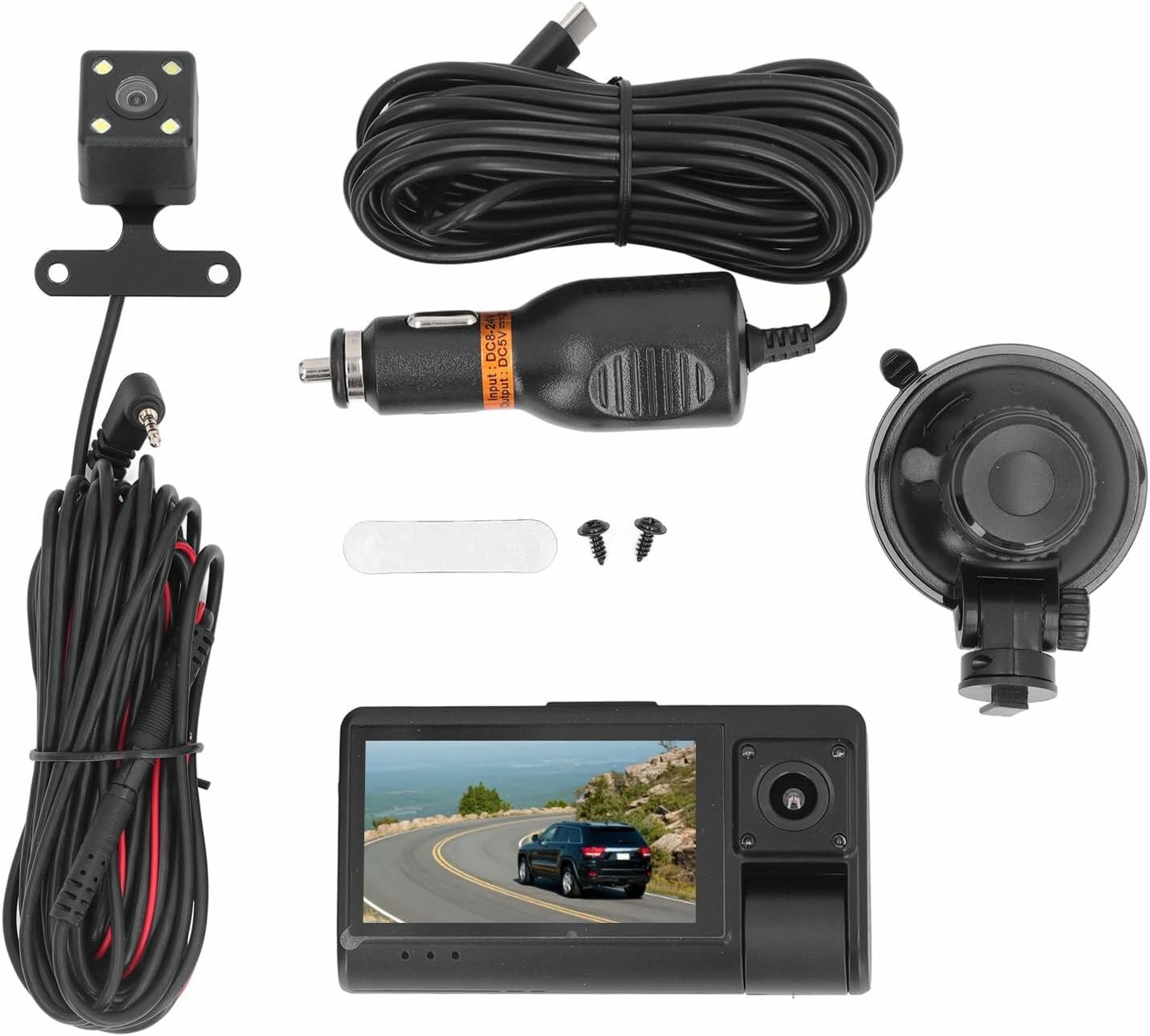 Камера для автомобиля, вращающаяся видеокамера HD с тремя объективами 1080P, 30-дюймовый сенсорный экран, обнаружение но