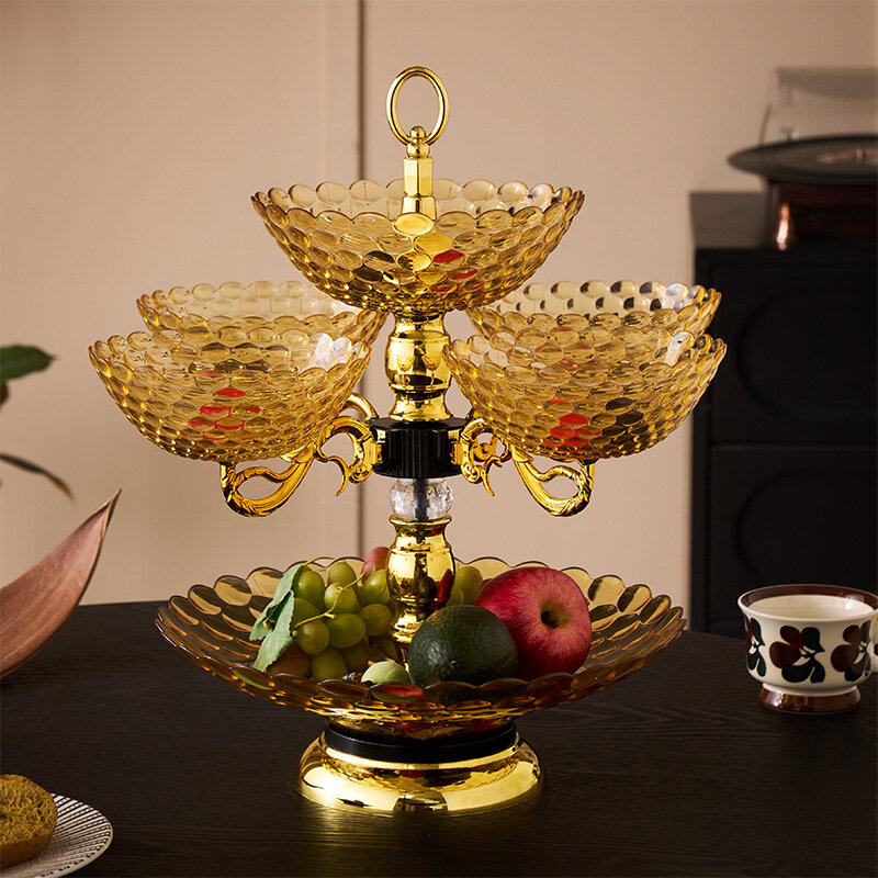 Европейская хрустальная фруктовница, пластиковый прозрачный многоярусный поднос для дома, элитный поднос для конфет для журнального столика в гостиной.