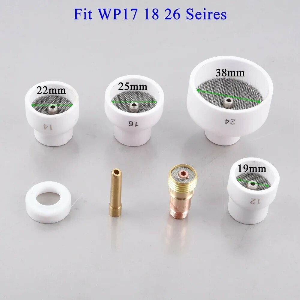 TIG очень большие белые глиноземные керамические насадки, чашки, сетчатый фильтр, газовая линза 2,4 мм, 3/32 дюйма, цанговая газовая линза для WP17/18/26