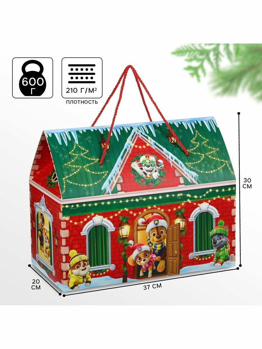 Пакет подарочный-коробка, новогодний "С Новым годом" 37x30x20 см, Щенячий патруль