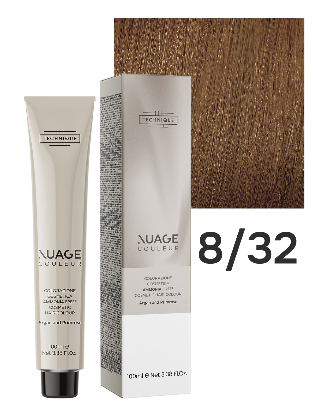 Безаммиачная крем-краска для волос Technique Nuage Ammonia Free Hair Color Cream 8.32 Светлый русый Золотисто-фиолетовый, 100 мл