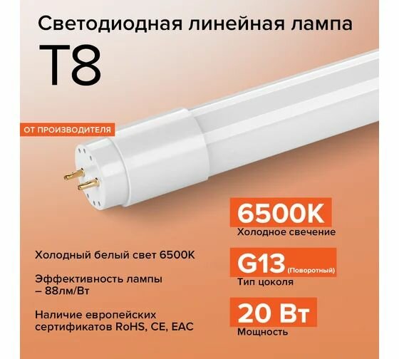 Лампа LED Wolta 6500K 25WT8-18G13