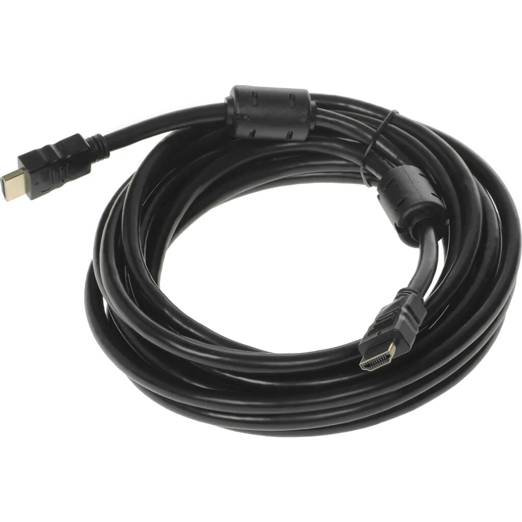 Кабель аудио-видео NingBo HDMI-5M-MG, HDMI (m) - HDMI (m), ver 1.4, 5м, GOLD, ф/фильтр, черный