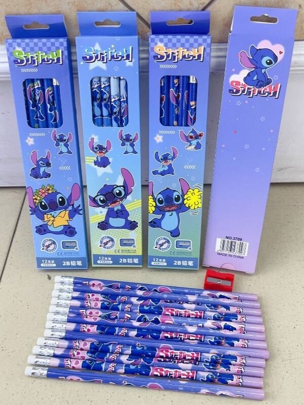 2B Карандаши и точилкой простые набор 12 штук милые Стич / Stitch