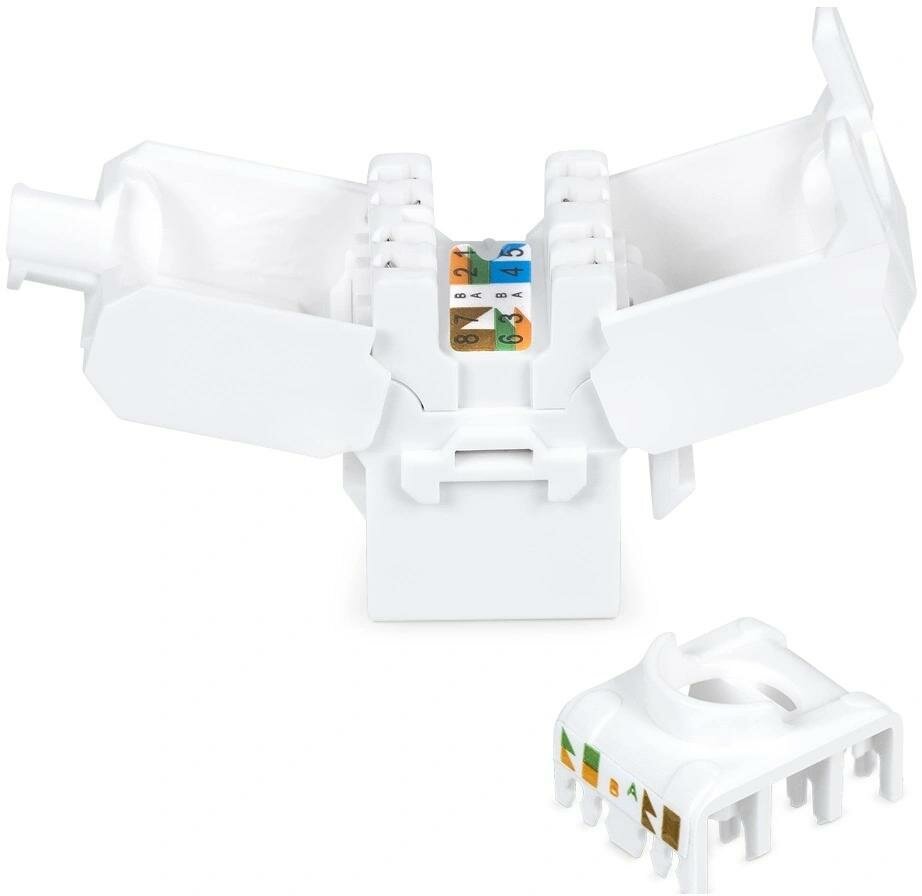 Модуль информационный Cabeus Keystone, RJ45, категория 5E, белый (KJ-RJ45-CAT.5E-180-TOOLLESS)