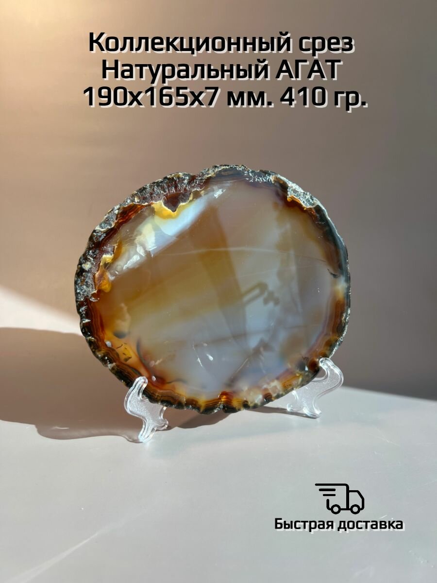 Коллекционный срез натурального камня Агат. 190х165х7 мм. 410 гр.