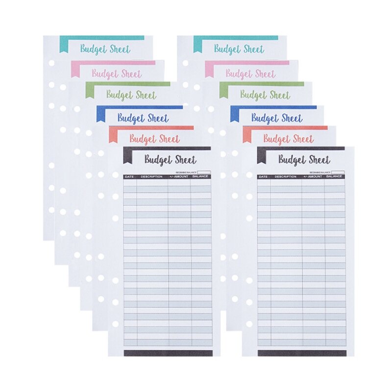 Набор из 12 Бюджетных Листов для Отслеживания расходов, Органайзер для Денежных средств, Кассовая Книга, Двустороннее Письменное Использование с Денежным Конвертом