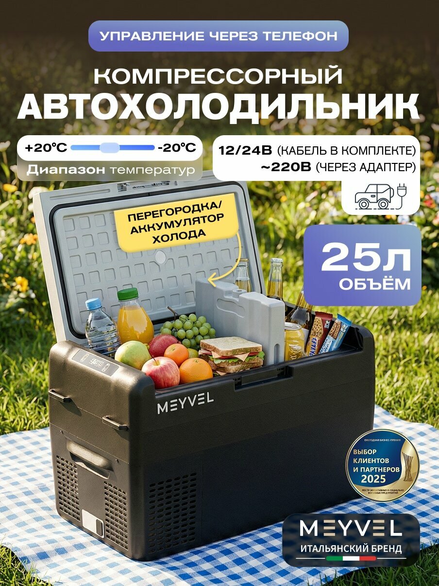 Холодильник автомобильный компрессорный 12в 24в на 25 литров, Meyvel AF-L25 ледяной (ICE)