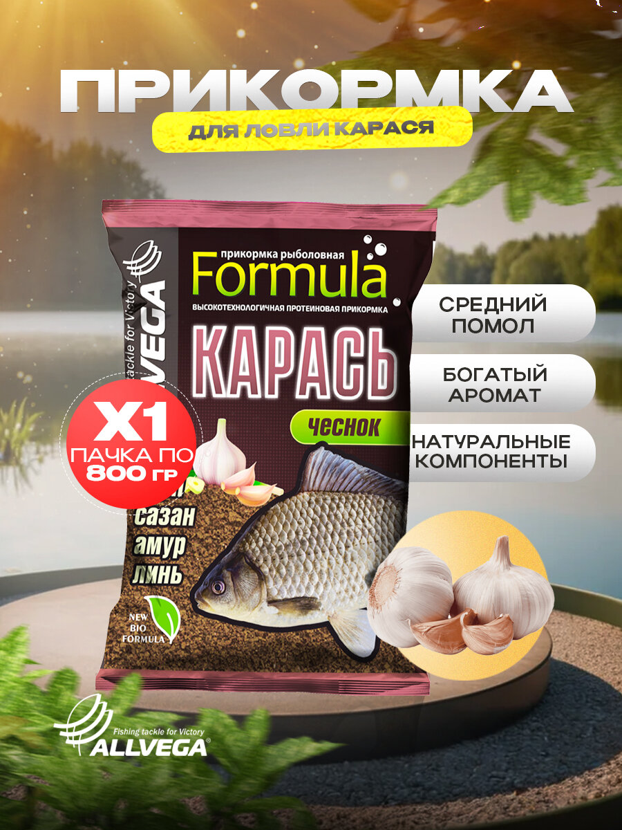 Прикормка для рыбалки ALLVEGA Formula Карась чеснок 1 пачка 0.8кг