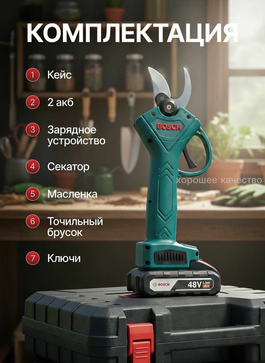 Секатор садовый профессиональный, аккумуляторный