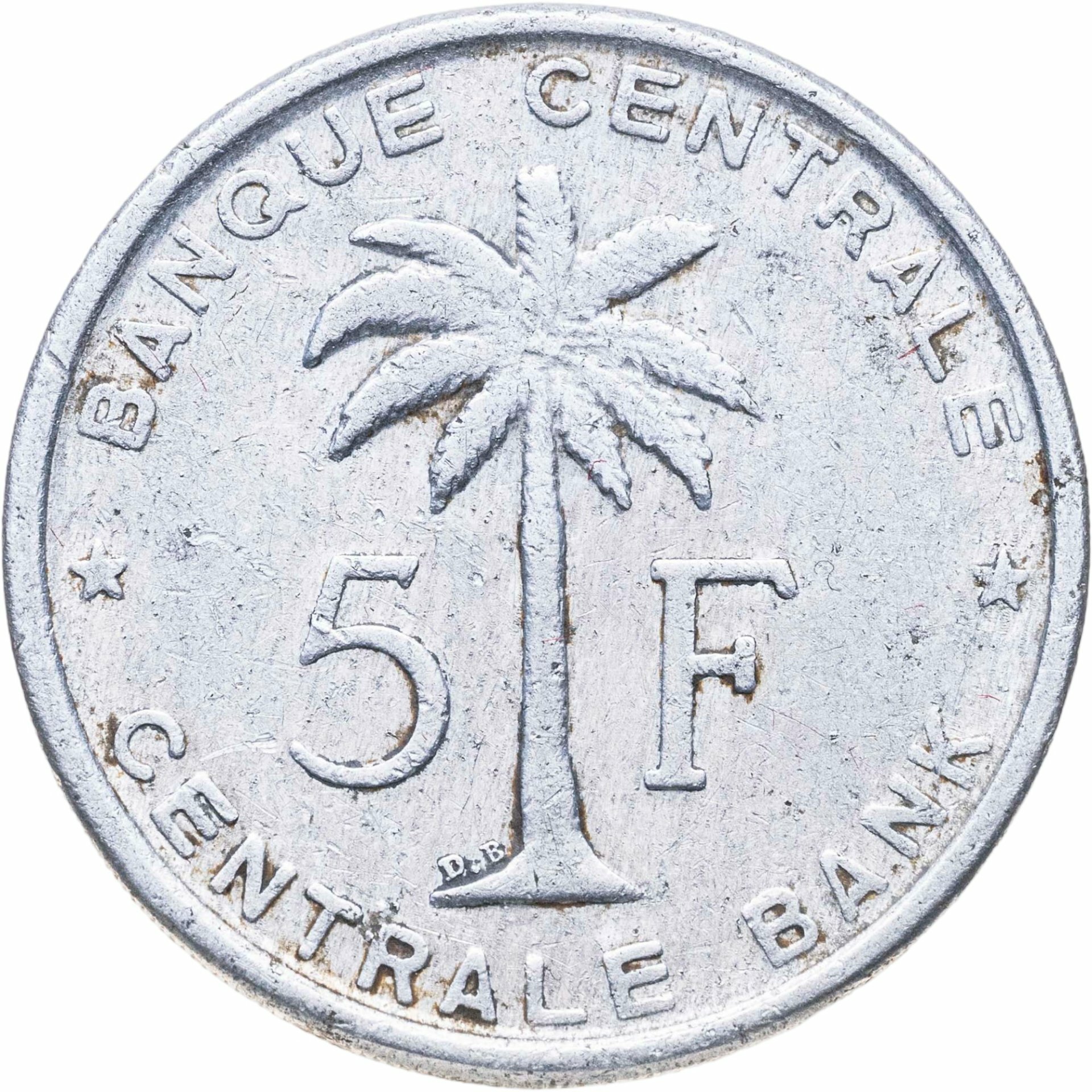 Руанда-Урунди 5 франков francs 1958 Бельгийское Конго, Алюминий, в сохранности VF