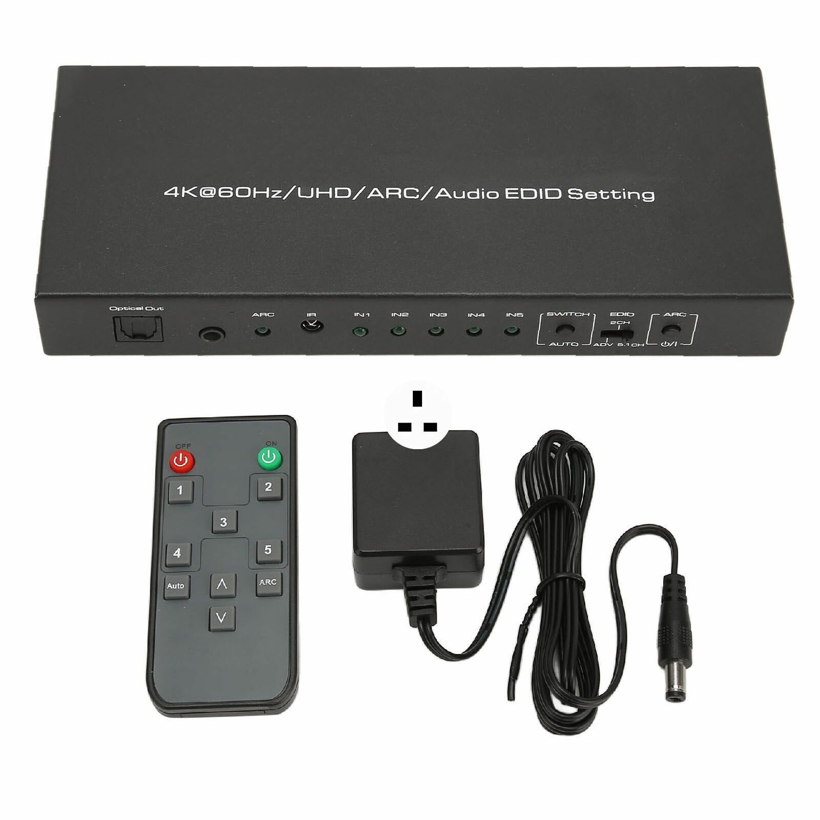 Мультимедийный интерфейс HDR HD Звуковой экстрактор 5-портовый 18 Гбит/с распределительный блок звукового экстрактора с дистанционным управлением ARC 100 240 В, британская вилка