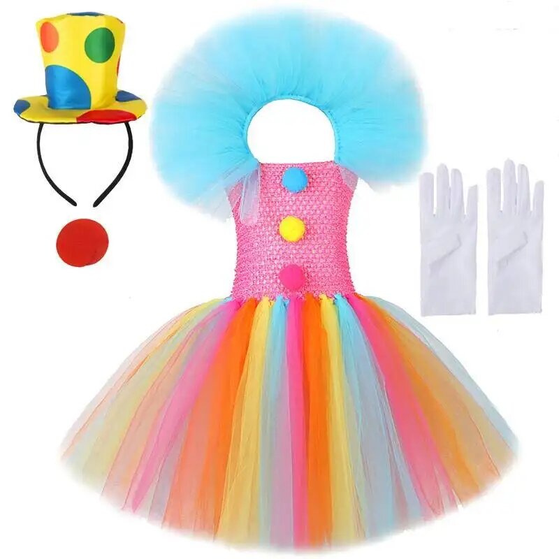 Радужные Цирковые Костюмы Клоуна для девочек, Забавный Джокер, косплей, платье-пачка для детей, карнавал, Хэллоуин, наряд, детская одежда
