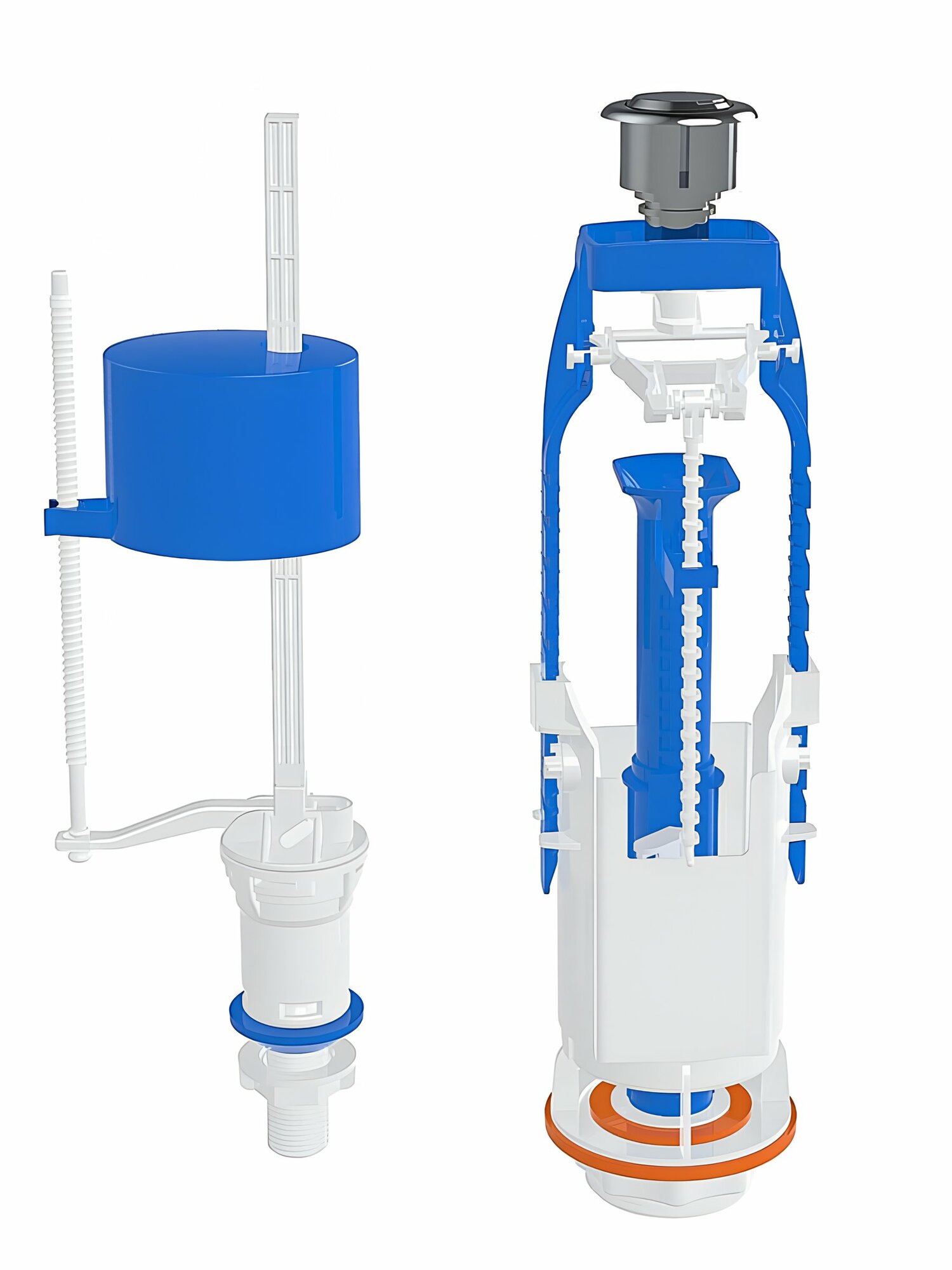 Арматура для бачка унитаза Aquanova 4123, нижняя подводка 1/2 дюйма, однорежимная кнопка хром, нержавеющий крепеж.