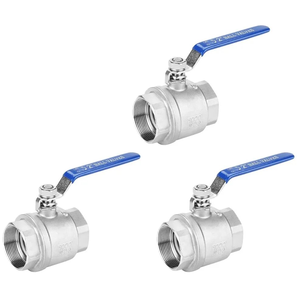 3X Шаровой кран с внутренней резьбой, 2 дюйма, из нержавеющей стали 304, полнопроходной, резьбой