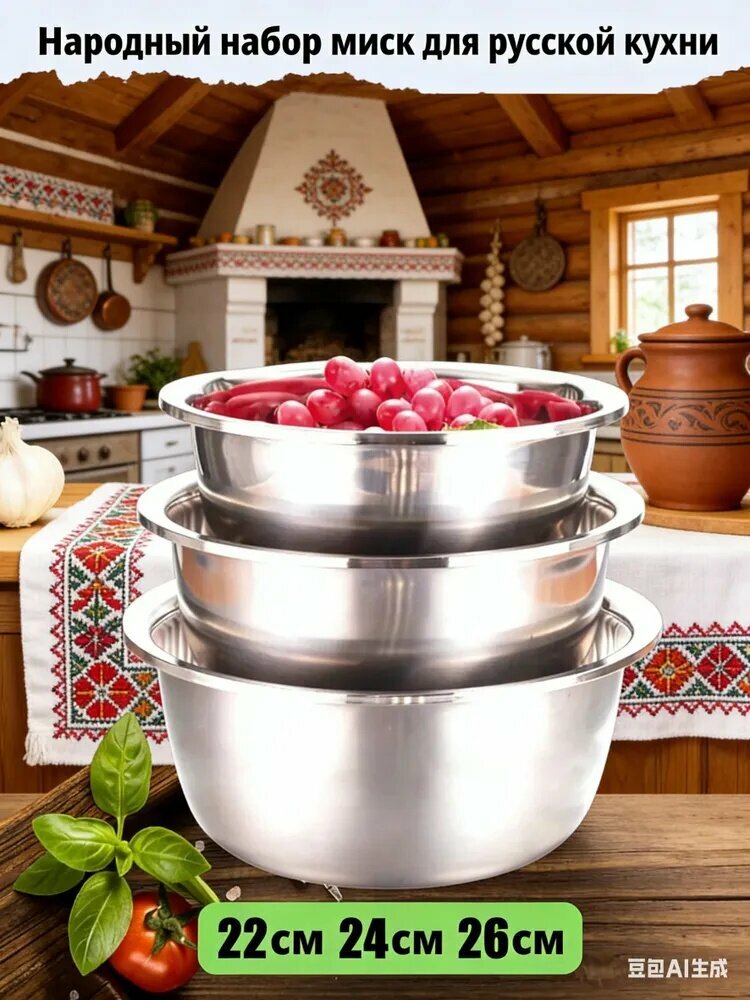Миска серый, зеркальный, 3 шт