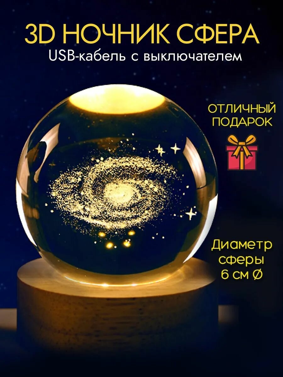 Ночник детский светодиодный стеклянный шар Солнечная система