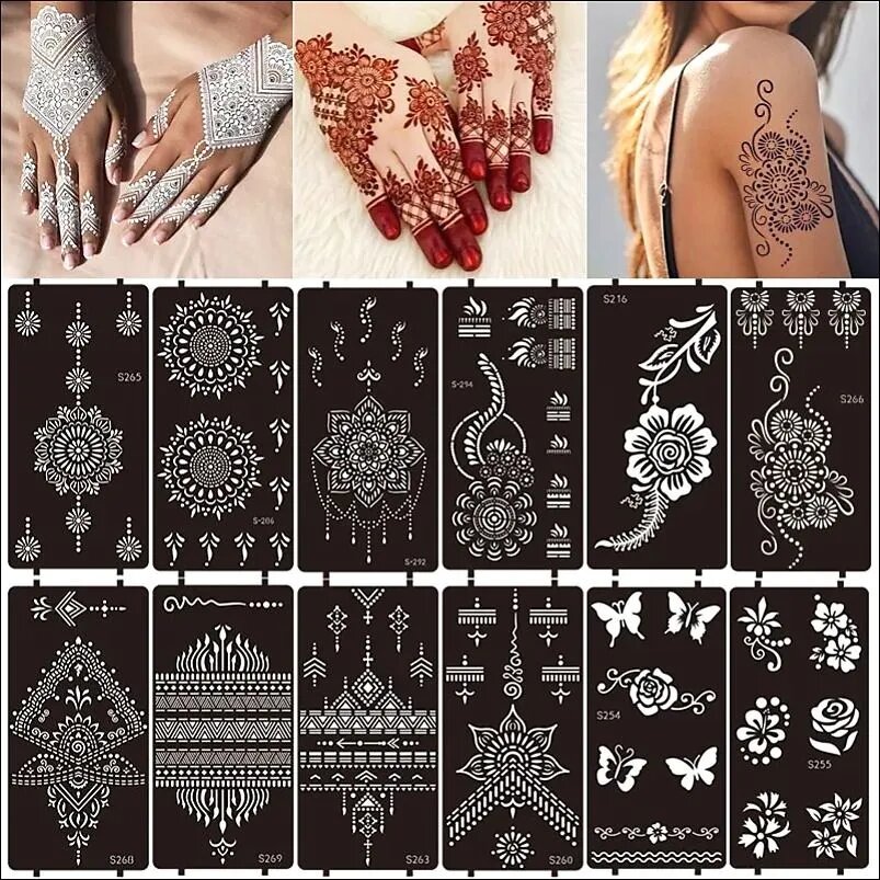 Трафарет для мехенди ds временная татуировка черный белый детский взрослый 1 шт