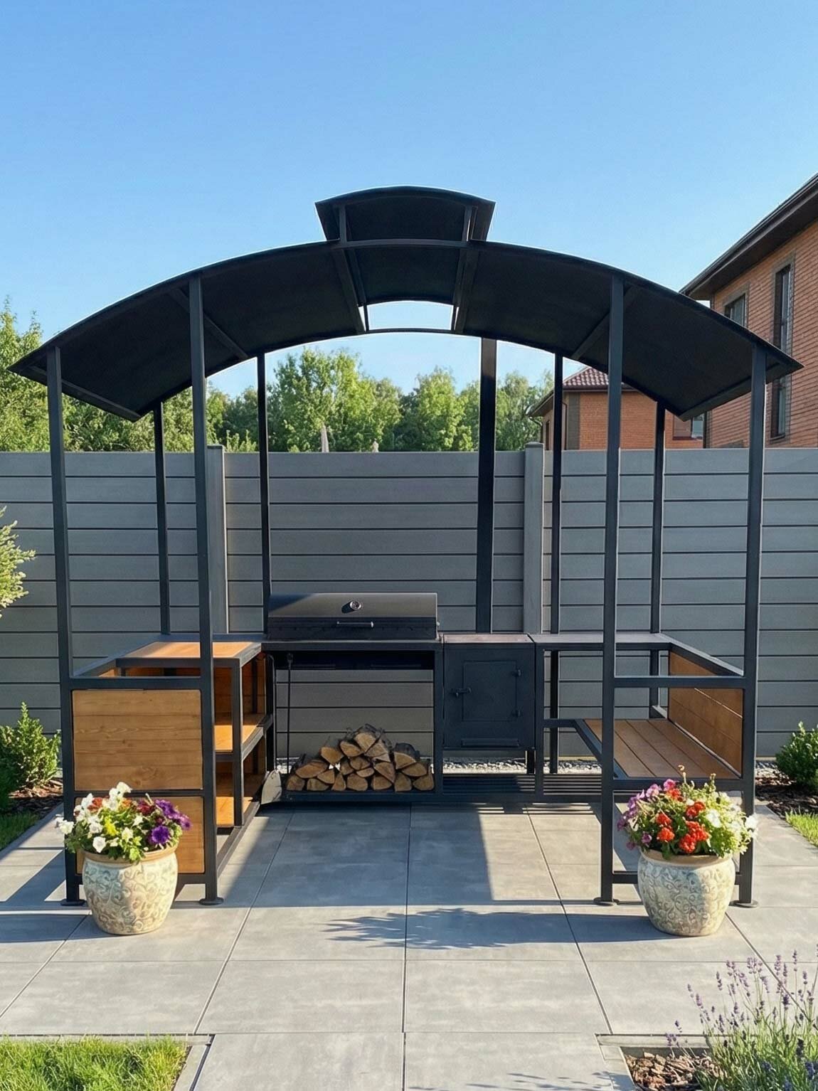 Беседка с мангалом Вилла-5 барбекю, жаровня 6 мм, печь 6 мм