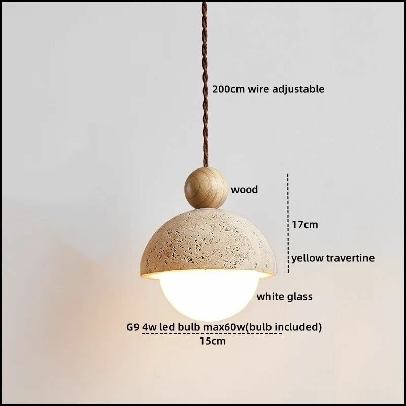Люстра Подвесная LED E27, Светильник из Желтого Травертина, Каменная Лампа для Гостиной, Спальни, Столовой, Интерьера