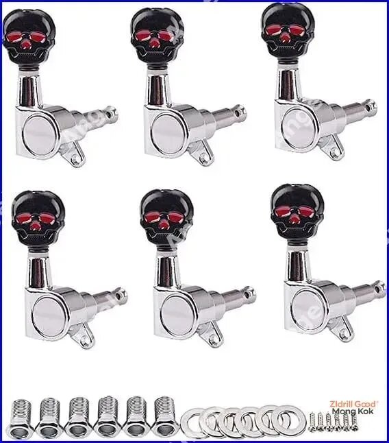 Эксклюзивные черносеребряные колки Alnicov Skull Head Sealed Gear для электрогитары, модель 6R