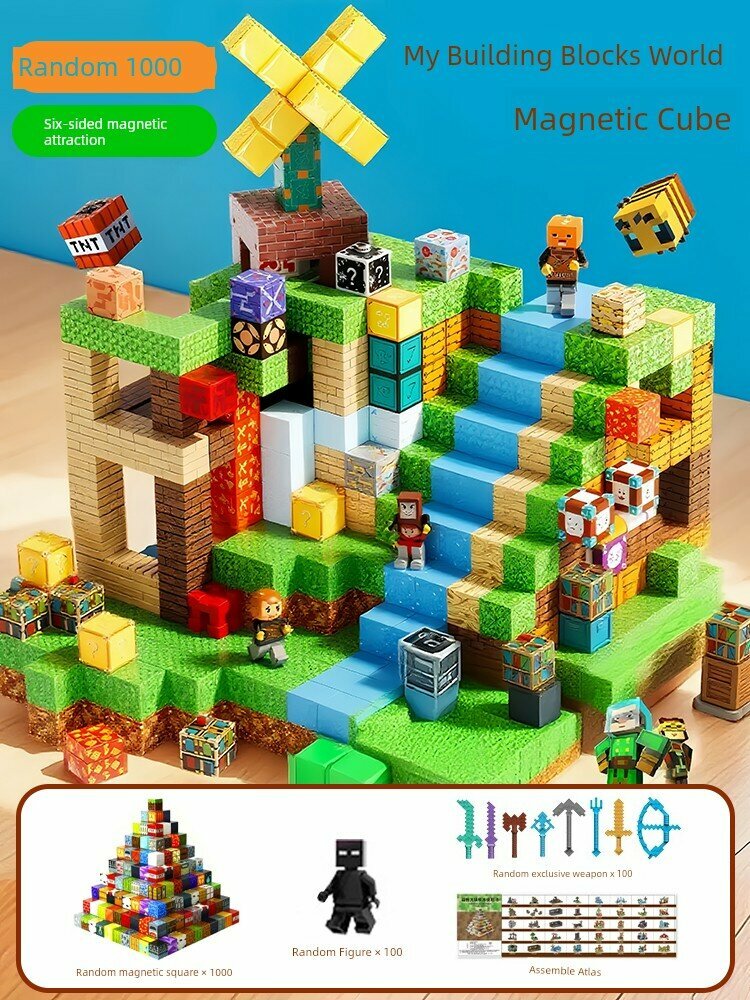 Набор магнитных строительных блоков Minecraft 1000 шт. в упаковке для большого количества с сумкой-коробкой, включает