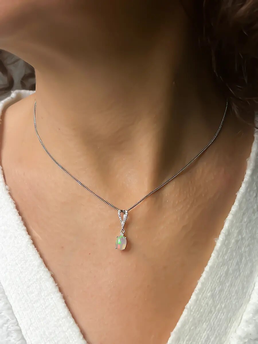 Подвеска, серебро, 925 проба, родирование, опал, фианит