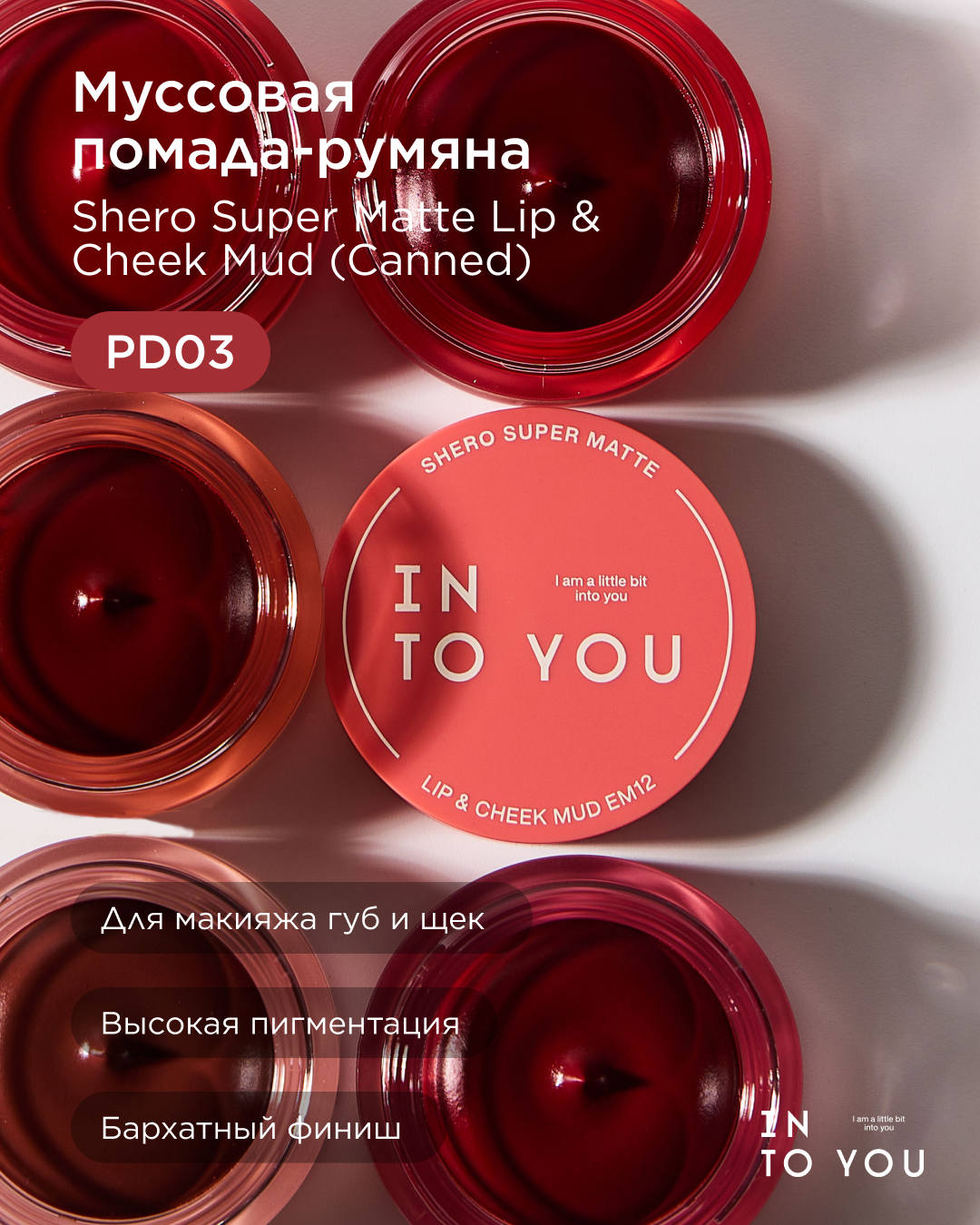 Кремовые румяна-помада INTO YOU Shero Super Matte Lip & Cheek Mud PD03（Canned)