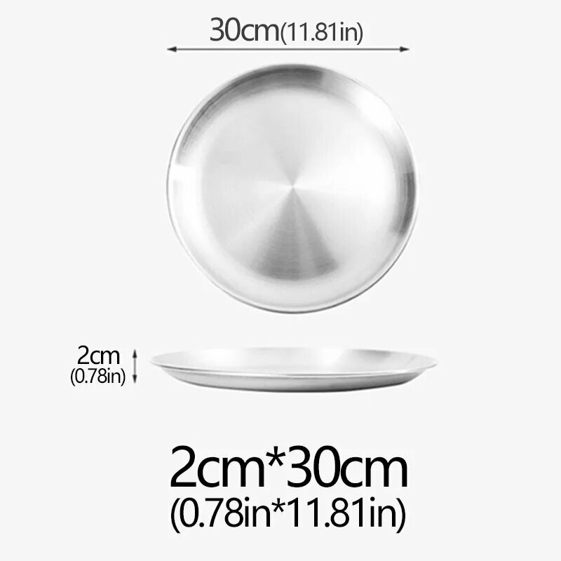 Металлический обеденный диск из нержавеющей стали, круглая тарелка 30cm silvery