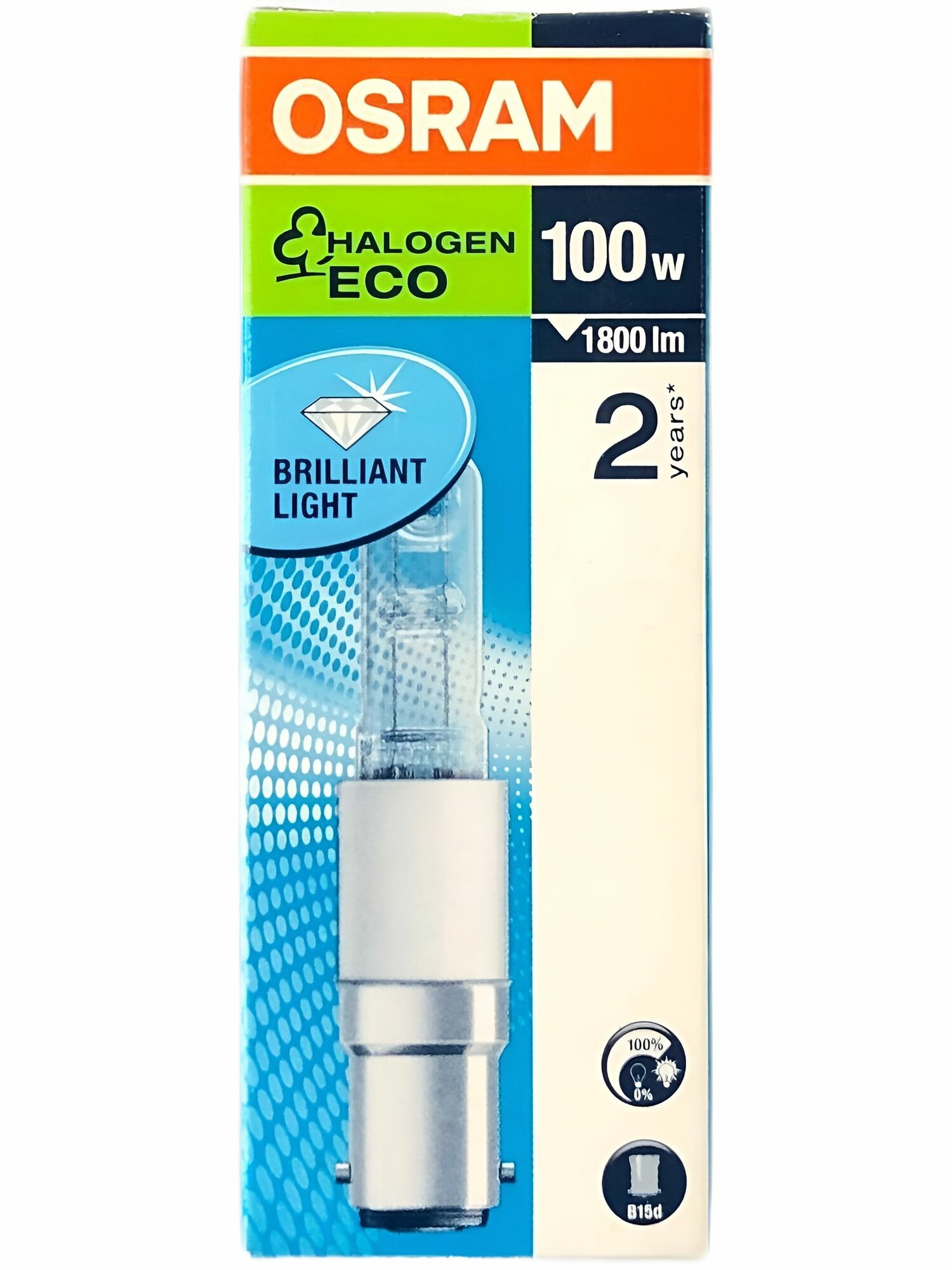 Лампа Osram 64496 ECO Halolux Ceram B15d 100W прозрачная
