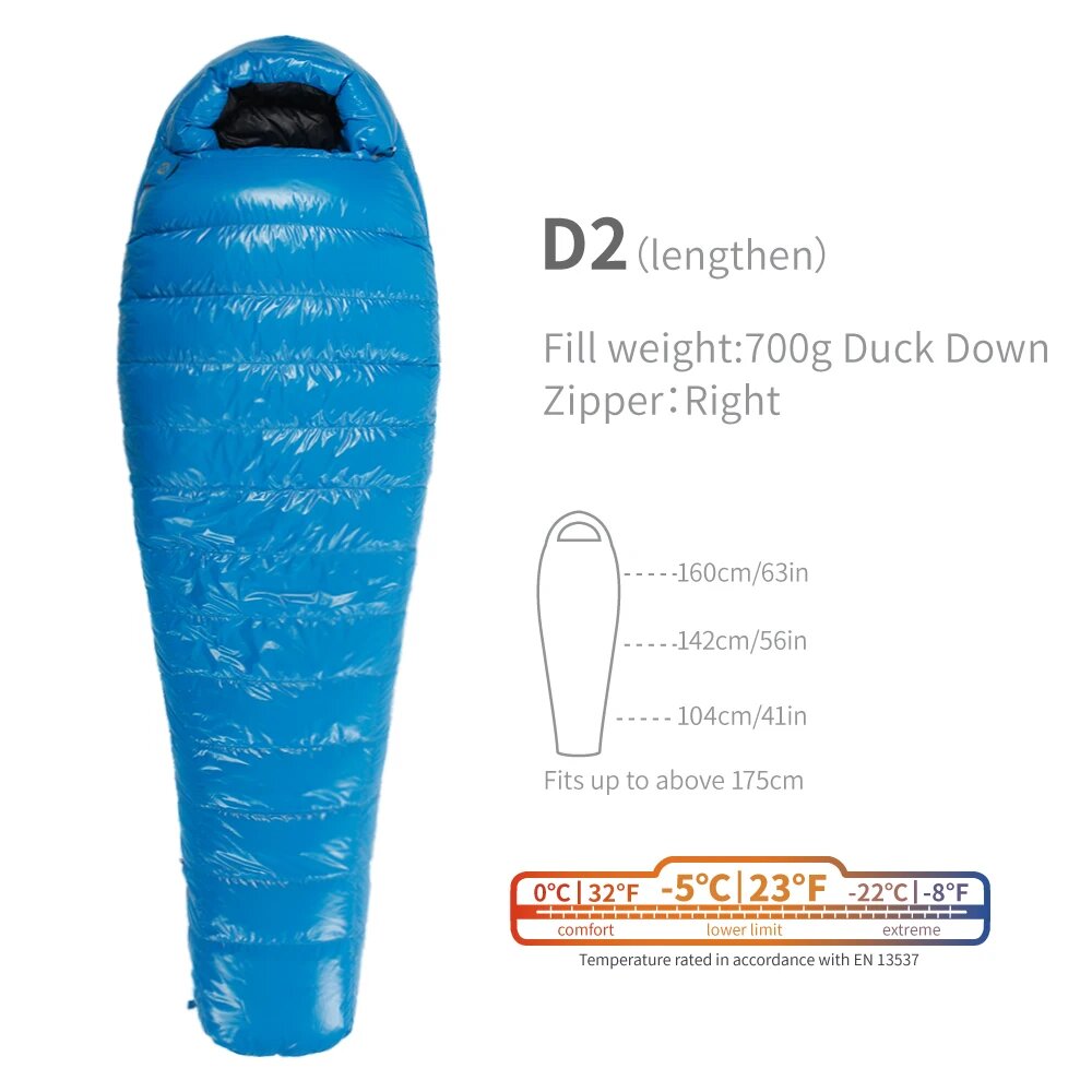 Спальный мешок AEGISMAX D2 Blue Lengthen 700g Duck Down