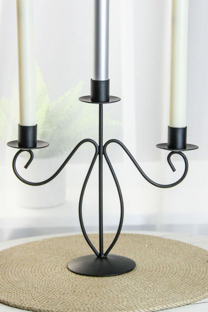 Канделябр борнэ на 3 свечи, металл, чёрный, 17 см, Koopman International A67102440