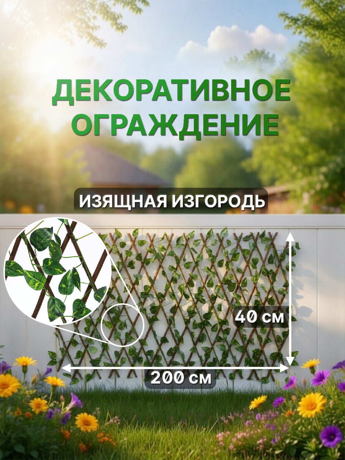 Забор садовый декоративный "Изящная изгородь" (ширина 2 м, высота 40 см)